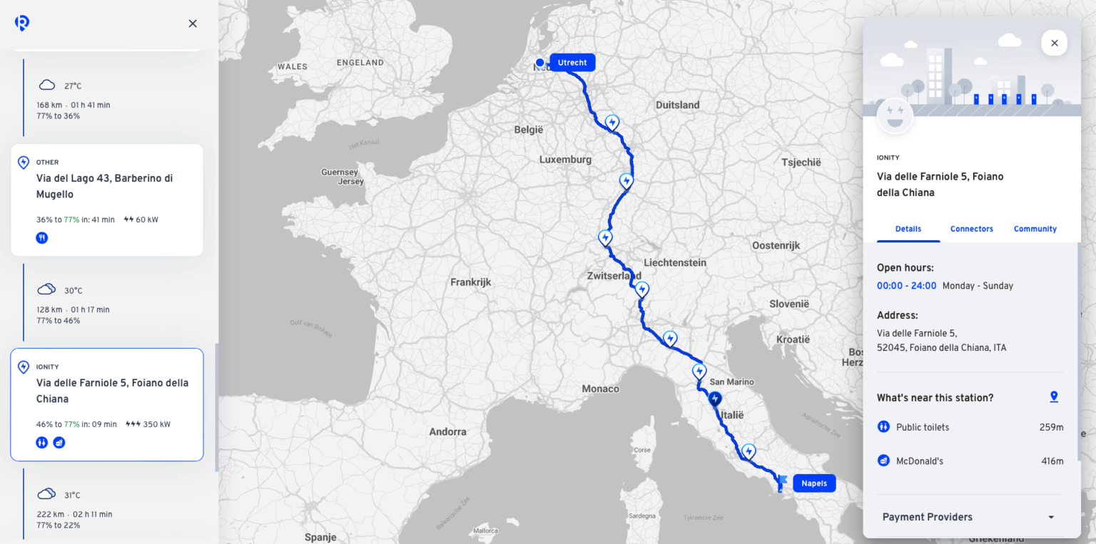 De Electric Routes routeplanner app - Elektrischeautovakanties.nl